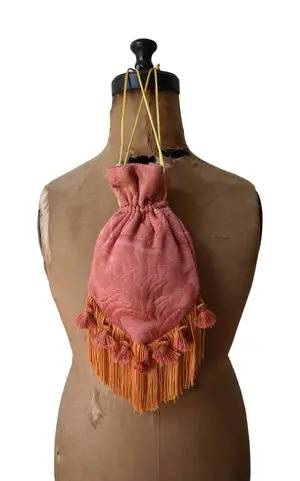 LUCIA ZOLEA Blush Tapestry Tasseled Fringed Purse