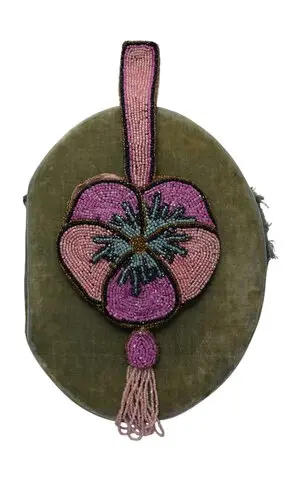LUCIA ZOLEA Petite Pansy Patterned Glass Fringed Purse