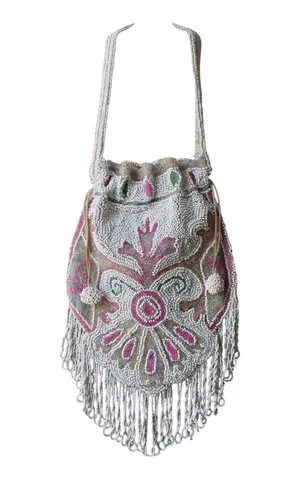 LUCIA ZOLEA Colored Glass Beaded Fringed Purse