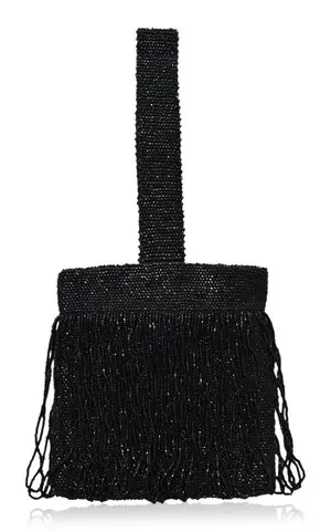 LUCIA ZOLEA 1920s Fringed Glass Beaded Purse - Black