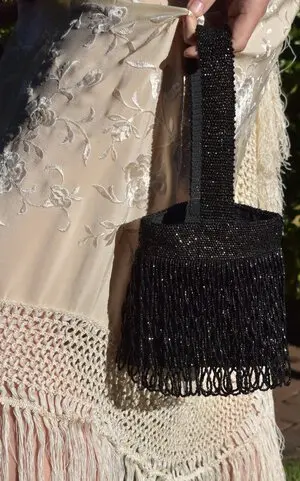 LUCIA ZOLEA 1920s Fringed Glass Beaded Purse