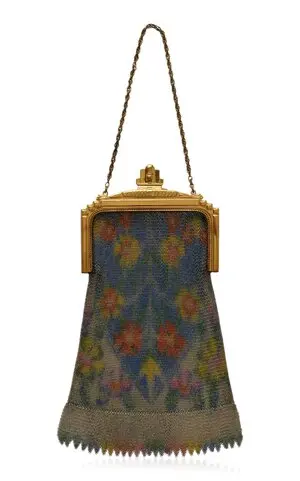 LUCIA ZOLEA Whiting & Davis Chainmail Painted Floral Fringed Purse - Multi