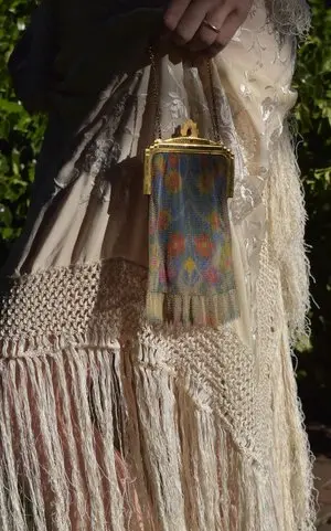LUCIA ZOLEA Whiting & Davis Chainmail Painted Floral Fringed Purse