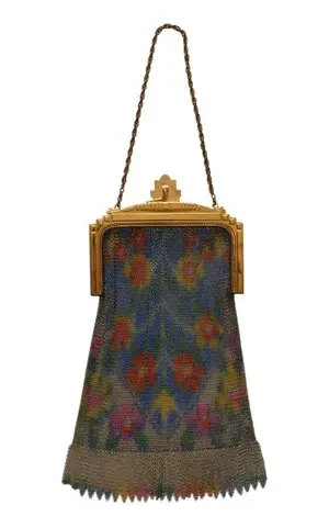 LUCIA ZOLEA Whiting & Davis Chainmail Painted Floral Fringed Purse
