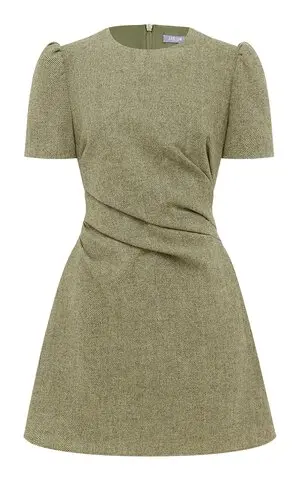 LEO LIN Elyse Wool Short Sleeve Mini Dress - Olive