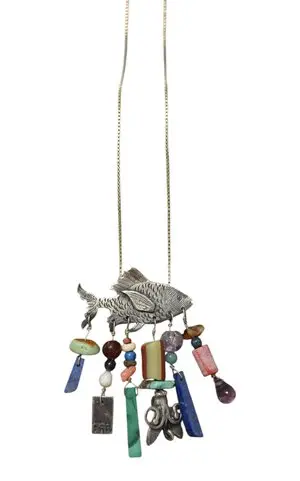LUCIA ZOLEA Sterling Silver Fish Gemstone Fringed Drop Necklace