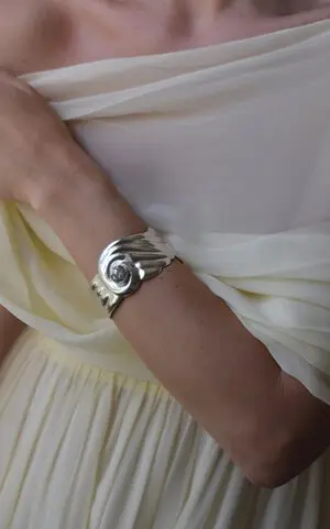 LUCIA ZOLEA Sterling Ribbed Glass Cabochon Cuff