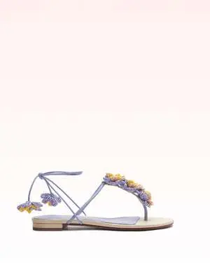 ALEXANDRE BIRMAN Valentina 10 Raffia Floral Flat Sandals - Light Lilac