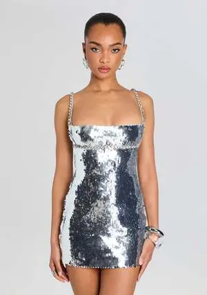 Retrofete Aderyn Embellished Sequin Mini Dress - Silver/silver
