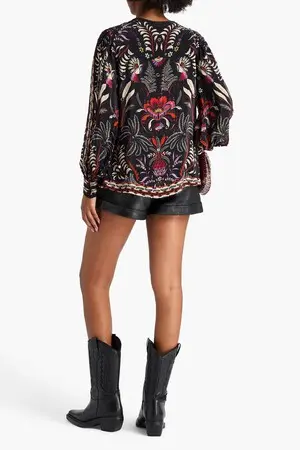 Farm Rio Beadembellished Printed Satin Blouse