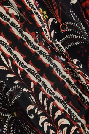 Farm Rio Beadembellished Printed Satin Blouse