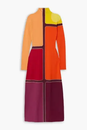 Gabriela Hearst Apollonis Colorblock Wool And Cashmere-blend Turtleneck Midi Dress - Orange