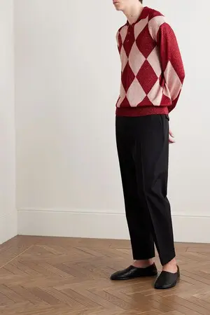BODE Argyle Metallic Jacquardknit Polo Sweater