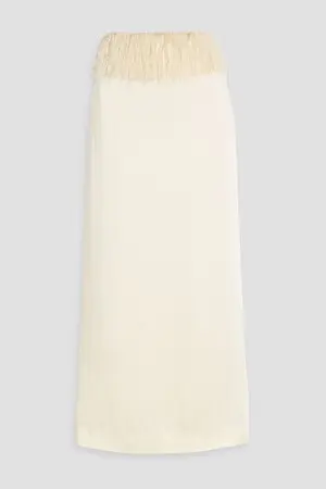 TOTEME Fringed Satin-crepe Midi Skirt - Ecru