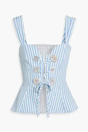 AREA Laceup Striped Cottonblend Poplin Top - Light Blue