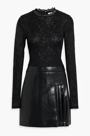 Alice + Olivia Alice Olivia Chara Pleated Corded Lace Mini Dress