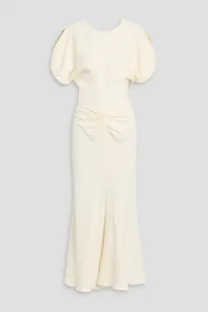 Victoria Beckham Gathered Jacquard Midi Dress - Ivory