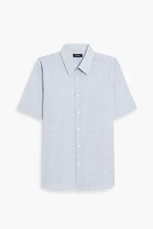 Theory Irving Printed Cottonblend Poplin Shirt - Light Blue