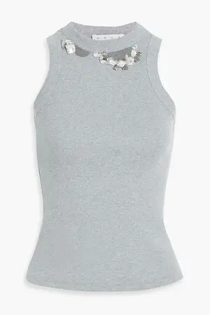 AREA Crystalembellished Ribbed Cottonblend Jersey Tank