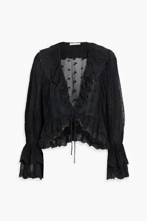 Alice + Olivia Alice Olivia Tenney Ruffled Embroidered Chiffon Blouse - Black