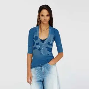 DIESEL® Slim Fit Henley Top With Shadow-patch Effects