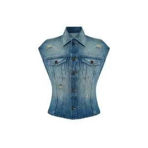 MAISON SEL Overdyed Denim Embroidered Vest