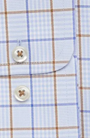 David Donahue Trim Fit Non-iron Plaid Dress Shirt