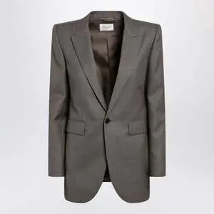 Saint Laurent Single-breasted Jacket In Virgin Wool - Brown