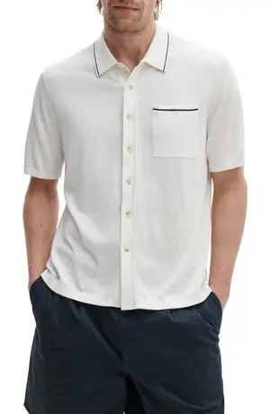 Rag & Bone Conrad Silk & Cotton Dalton Knit Button-up - Chalk