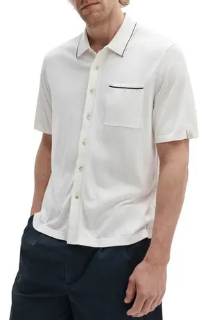 Rag & Bone Conrad Silk & Cotton Dalton Knit Button-up - Chalk