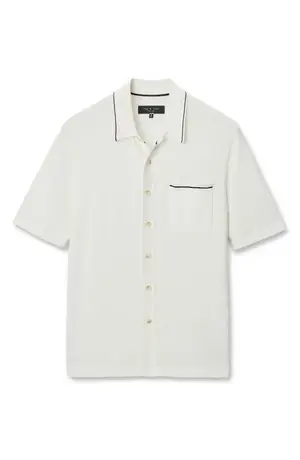 Rag & Bone Conrad Silk & Cotton Dalton Knit Button-up - Chalk