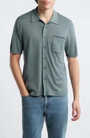 Rag & Bone Conrad Silk & Cotton Dalton Knit Button-up - Forest