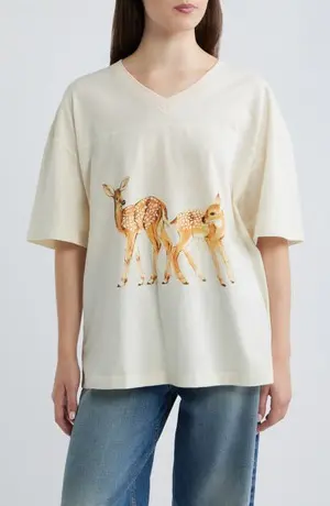GOLDEN HOUR Love You Dearly" Graphic V-neck T-shirt - Marshmallow