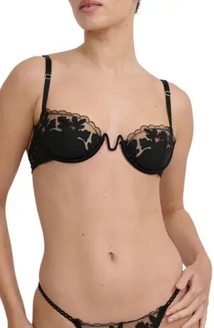 KAT THE LABEL St Clair Embroidered Underwire Bra - Black