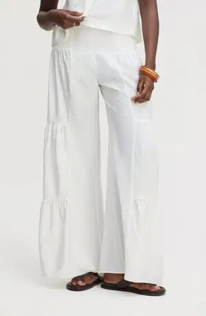 Sam Edelman Ruffled Hammered Satin Pants - Ecru