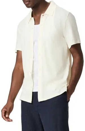Paige Sultan Short Sleeve Linen & Cotton Knit Button-up Shirt