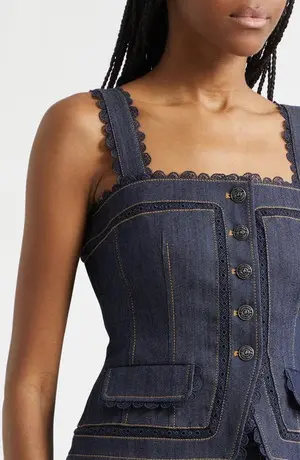 Cinq À Sept Myra Lace Denim Corset Top
