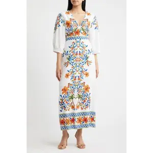 CECE DUPRAZ Printed Linen Blend Maxi Dress - Marmalade