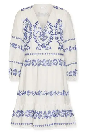 MILLY Embroidered Linen & Cotton Mini Dress
