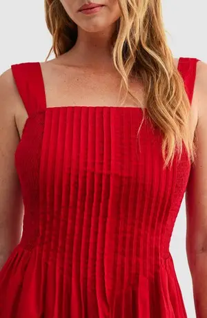 QUINCY MAE Pleated Bodice Cotton Midi Dress