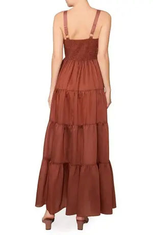 MELLODAY Tiered Satin Maxi Dress