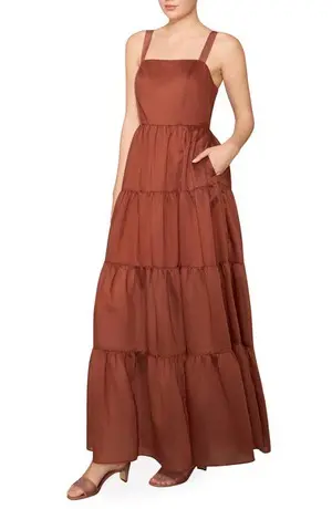 MELLODAY Tiered Satin Maxi Dress