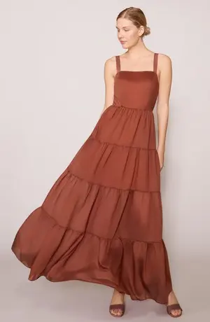 MELLODAY Tiered Satin Maxi Dress