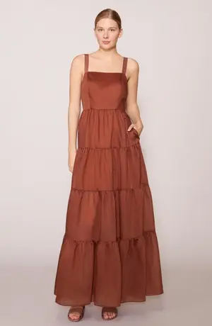 MELLODAY Tiered Satin Maxi Dress