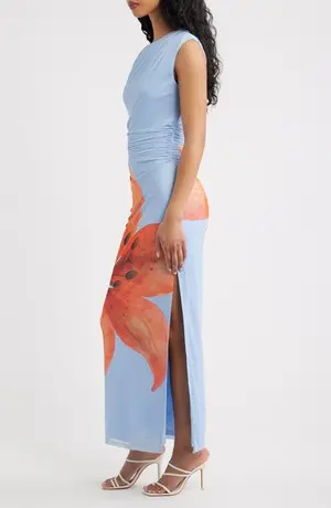 Line & Dot Avah Placed Floral One-shoulder Mesh Maxi Dress