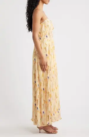 Line & Dot Potpourri Abstract Floral Micropleat Chiffon Maxi Dress
