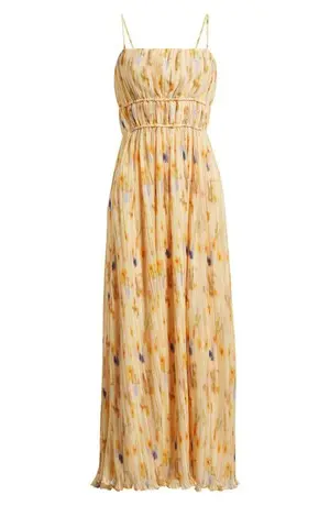 Line & Dot Potpourri Abstract Floral Micropleat Chiffon Maxi Dress