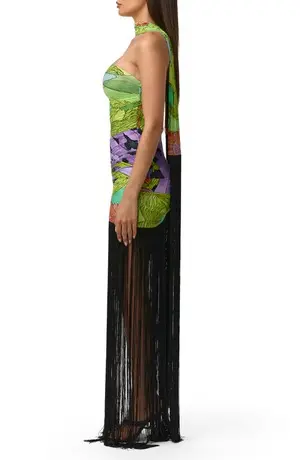 Naked Wardrobe Strapless Fringe Maxi Dress With Scarf