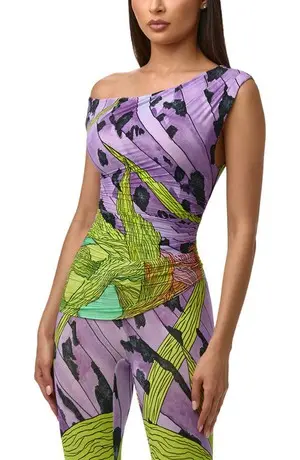 Naked Wardrobe Print Ruched One-shoulder Top