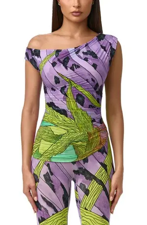 Naked Wardrobe Print Ruched One-shoulder Top - Lethal Botanical